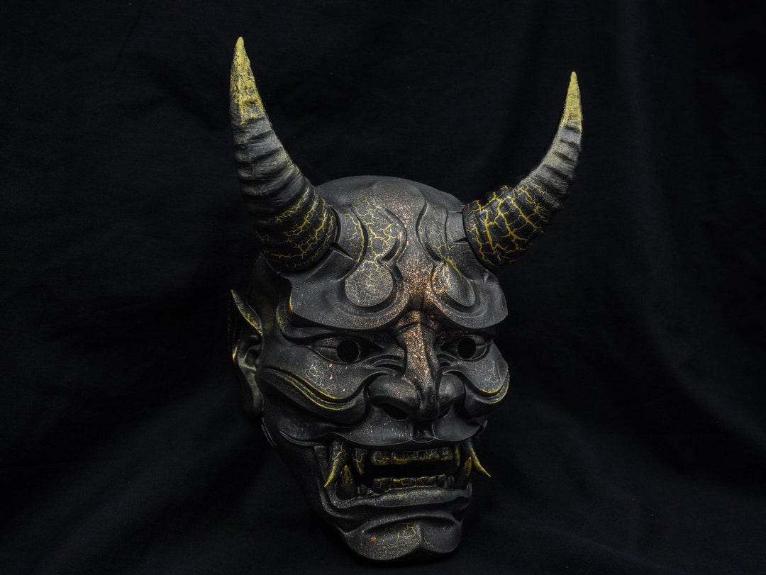 Black Gold Hannya Mask, Japanese Warior Mask, Hand Made, Gift for Him ...