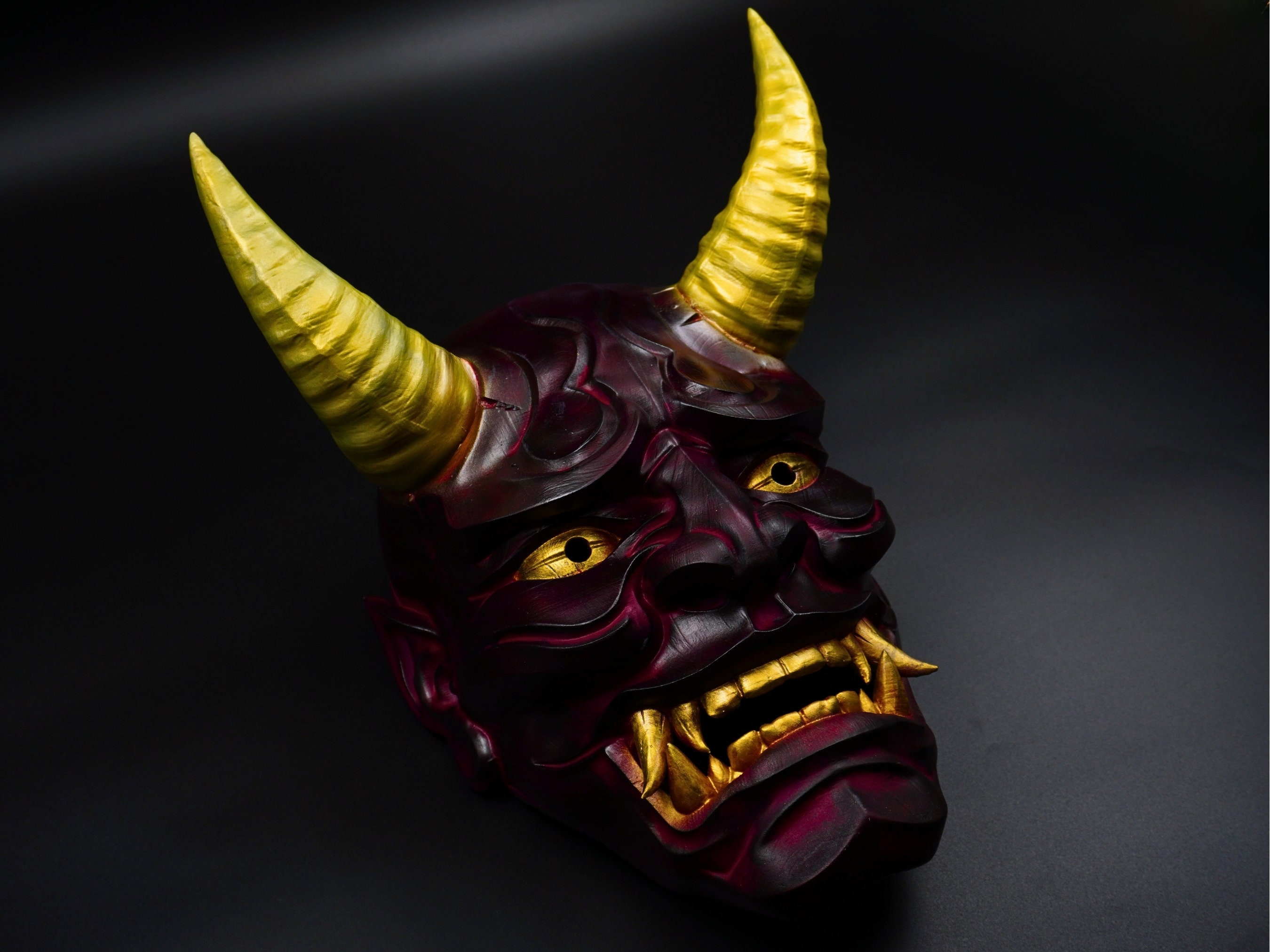 Red Gold Hannya Mask, Japanese Mask, Hand Made, Gift for Him, Oni Mask ...