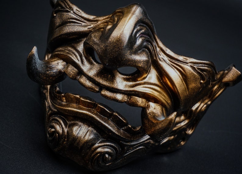 Samurai Golden Hannya Mask, Hannya Mask, Japanese Mask, Hand Painted ...