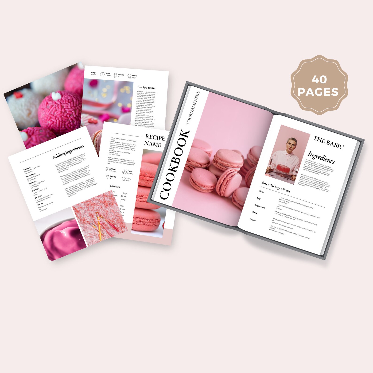 Pink Cookbook Template, Fully Editable Recipe Book, Digital Cookbook ...