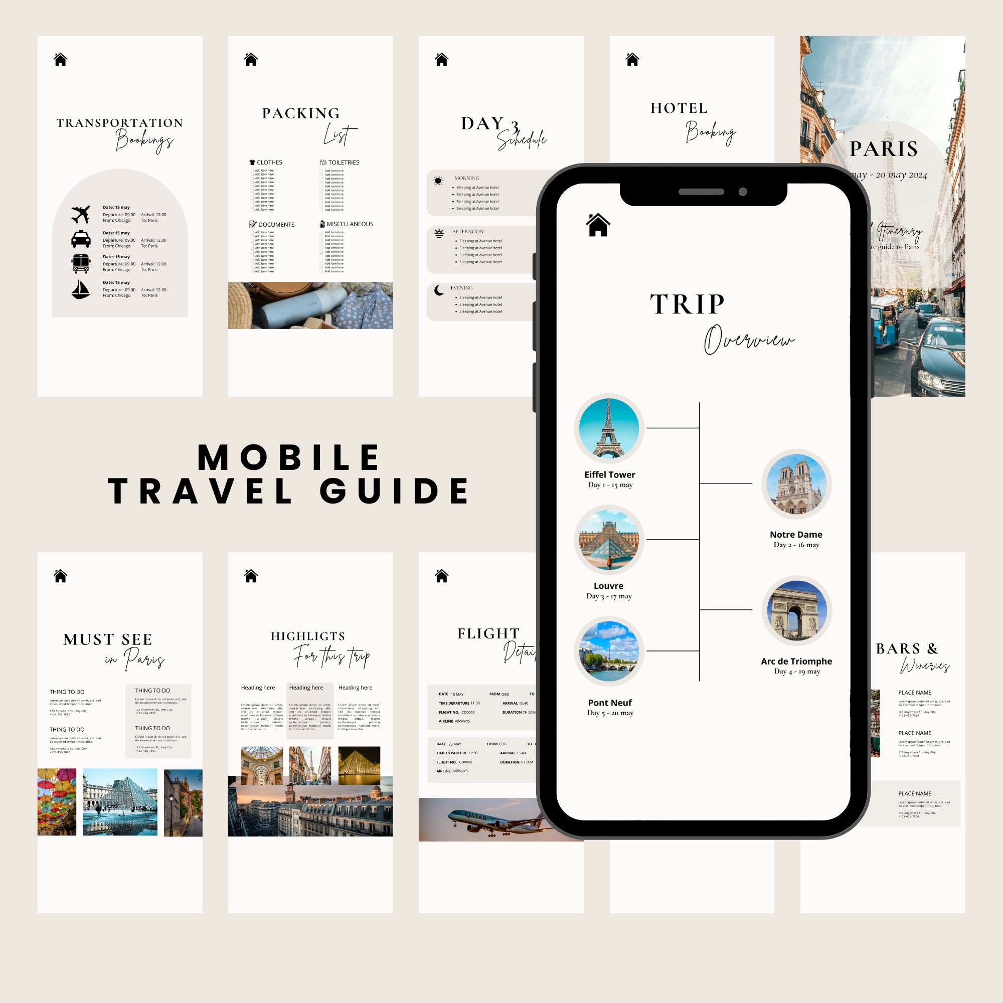 Travel Itinerary Template, Digital Travel Planner, Printable Travel ...