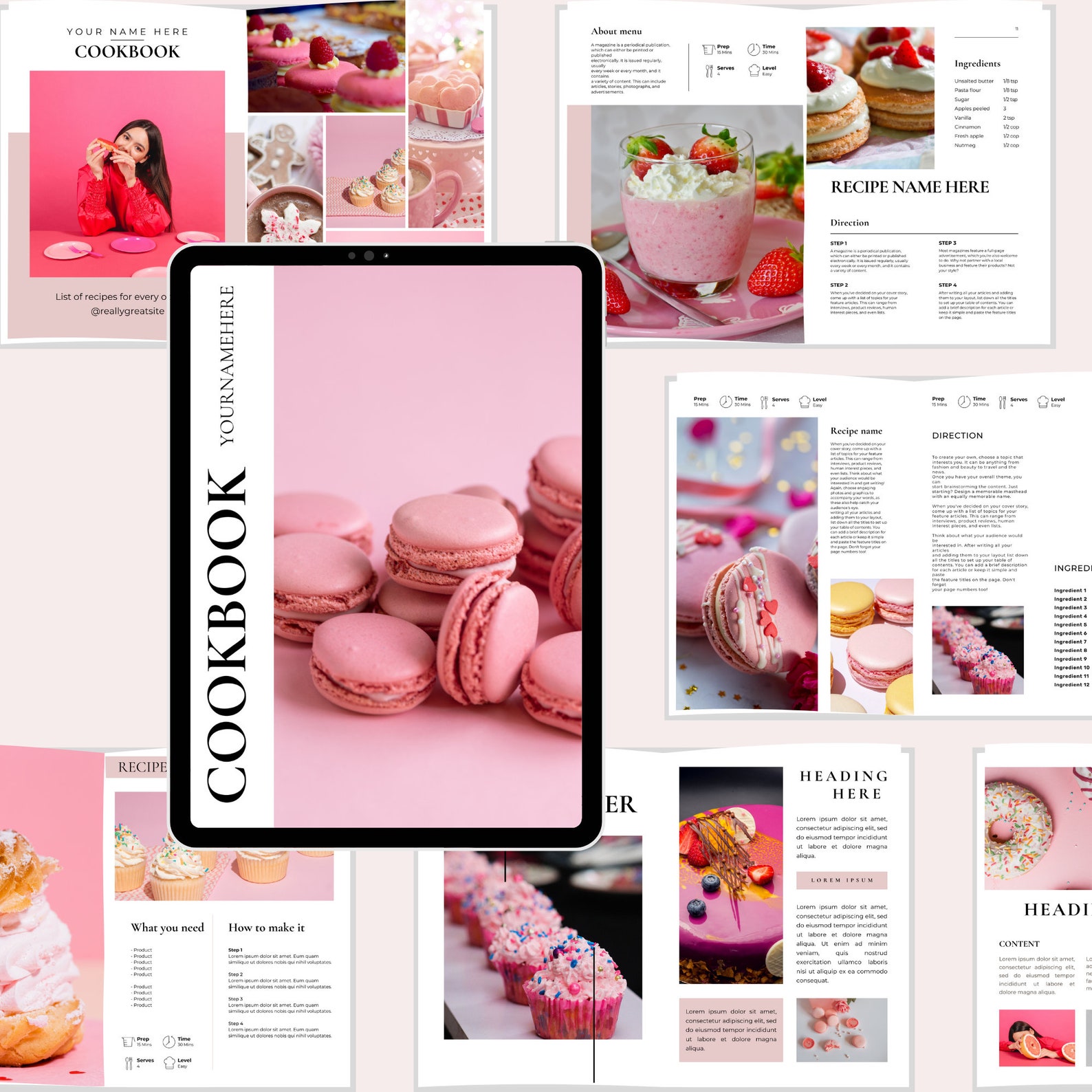 Pink Cookbook Template, Fully Editable Recipe Book, Digital Cookbook ...