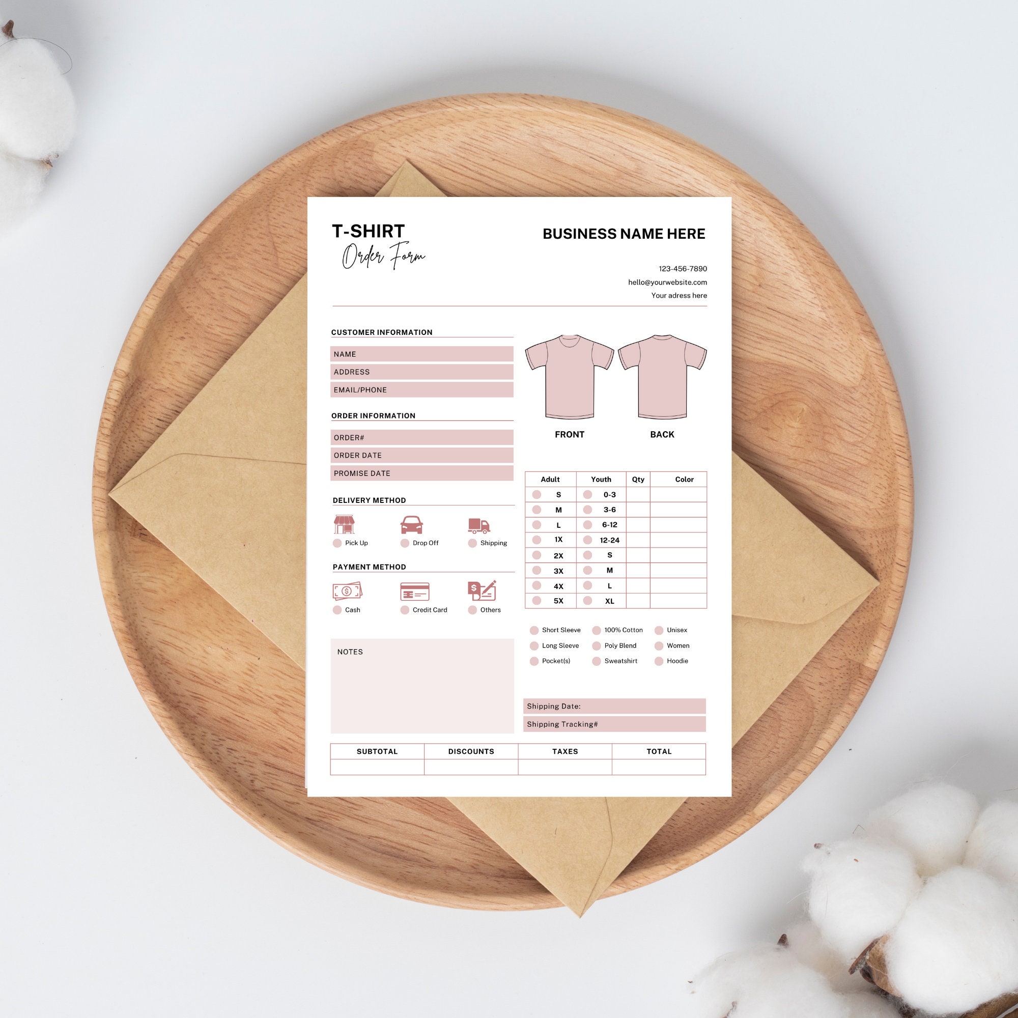 T-shirt Order Form, Printable Small Business Order Form Template ...