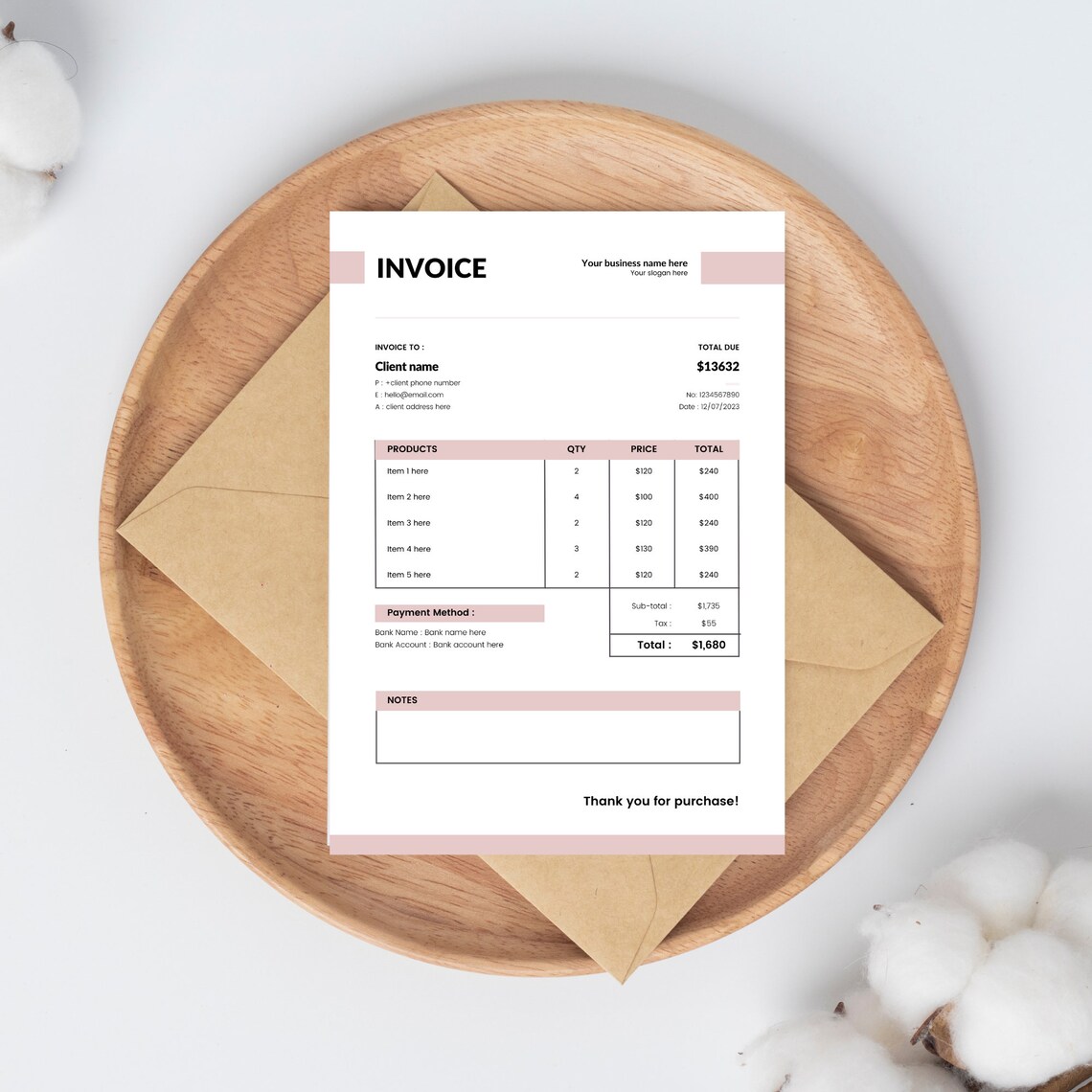 Invoice Template, Editable Invoice Template Canva, Custom Order Form ...