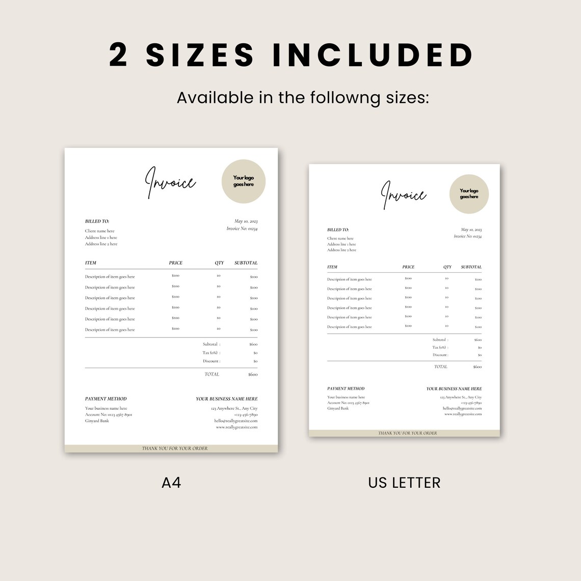 Invoice Template, Editable Invoice Template Canva, Custom Order Form ...