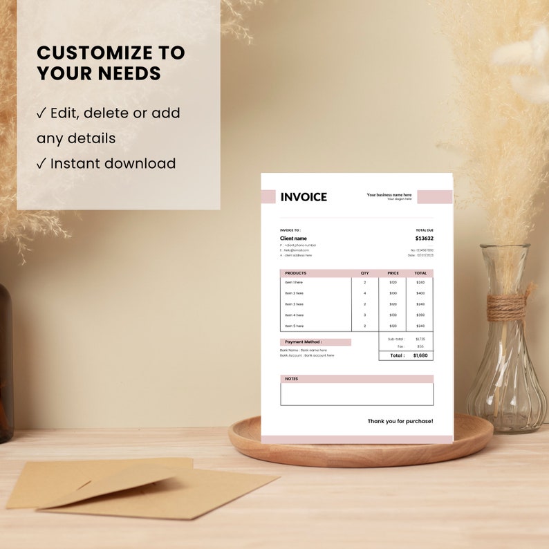 Invoice Template, Editable Invoice Template Canva, Custom Order Form ...