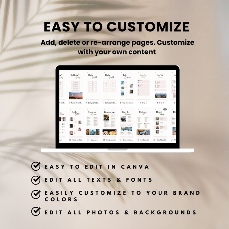 Editable Travel Itinerary Template Canva, Travel Planner Printable ...