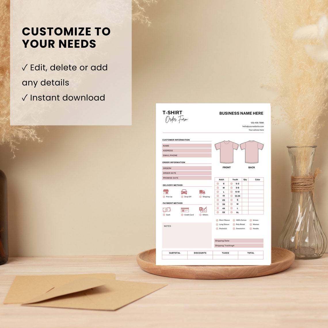 T-shirt Order Form, Printable Small Business Order Form Template ...