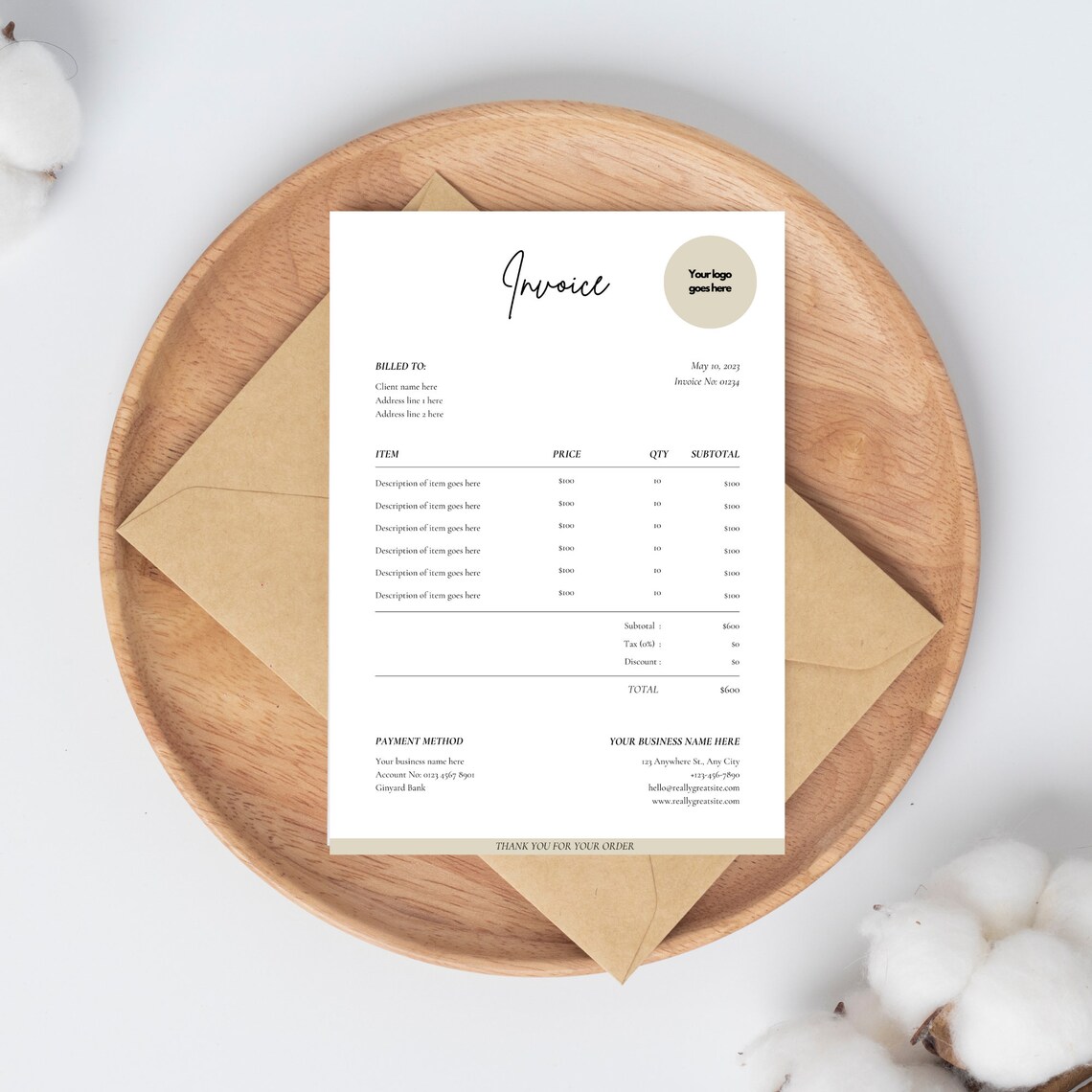 Invoice Template, Editable Invoice Template Canva, Custom Order Form ...