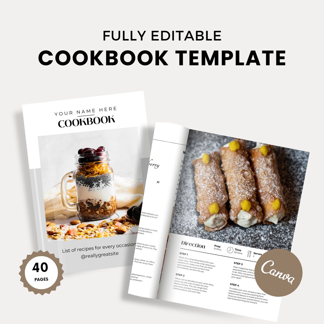 Cookbook Template, Recipe Book Template, Digital Cookbook Binder, Recipe Template, , Canva Ebook ...