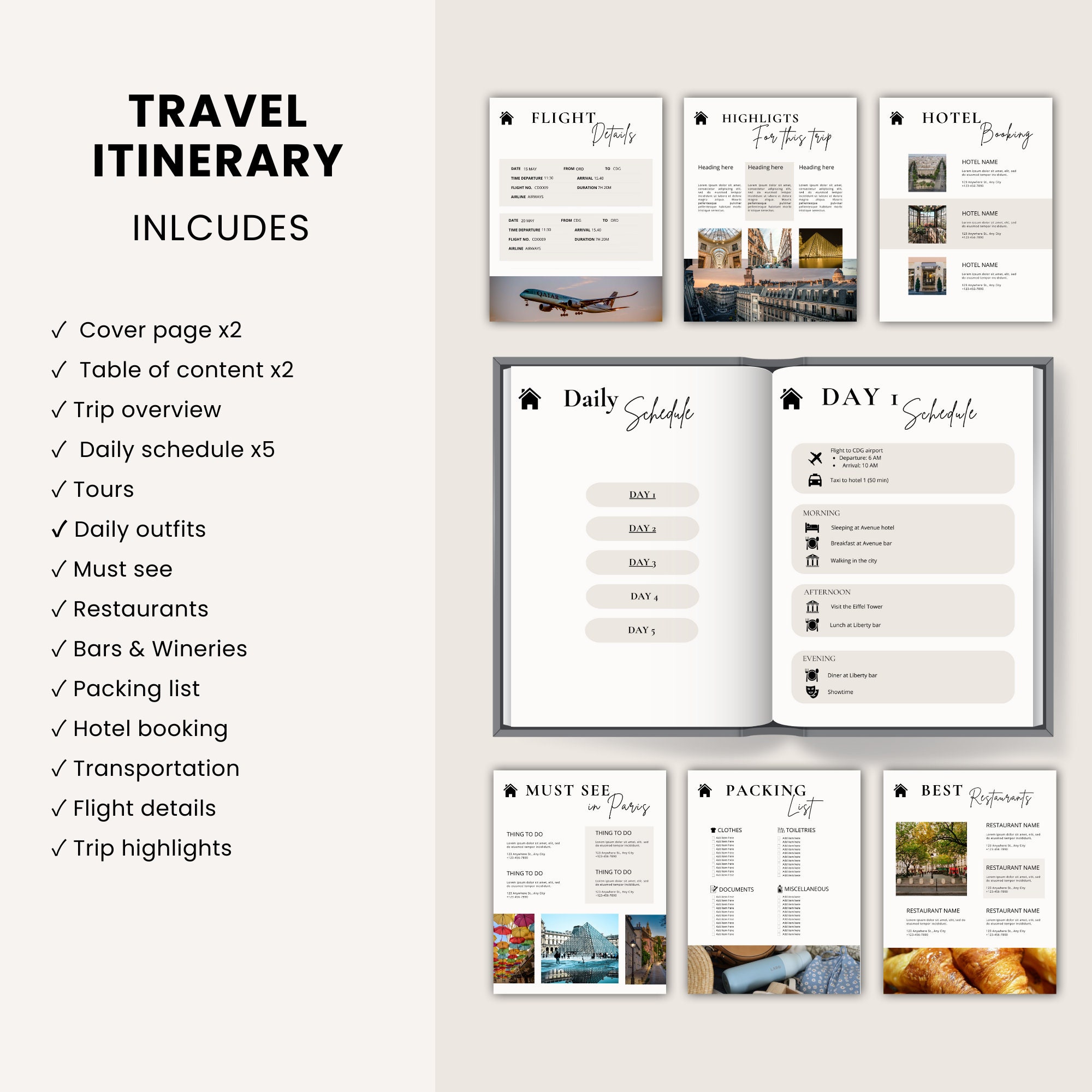 Travel Itinerary Template, Digital Travel Planner, Printable Travel ...