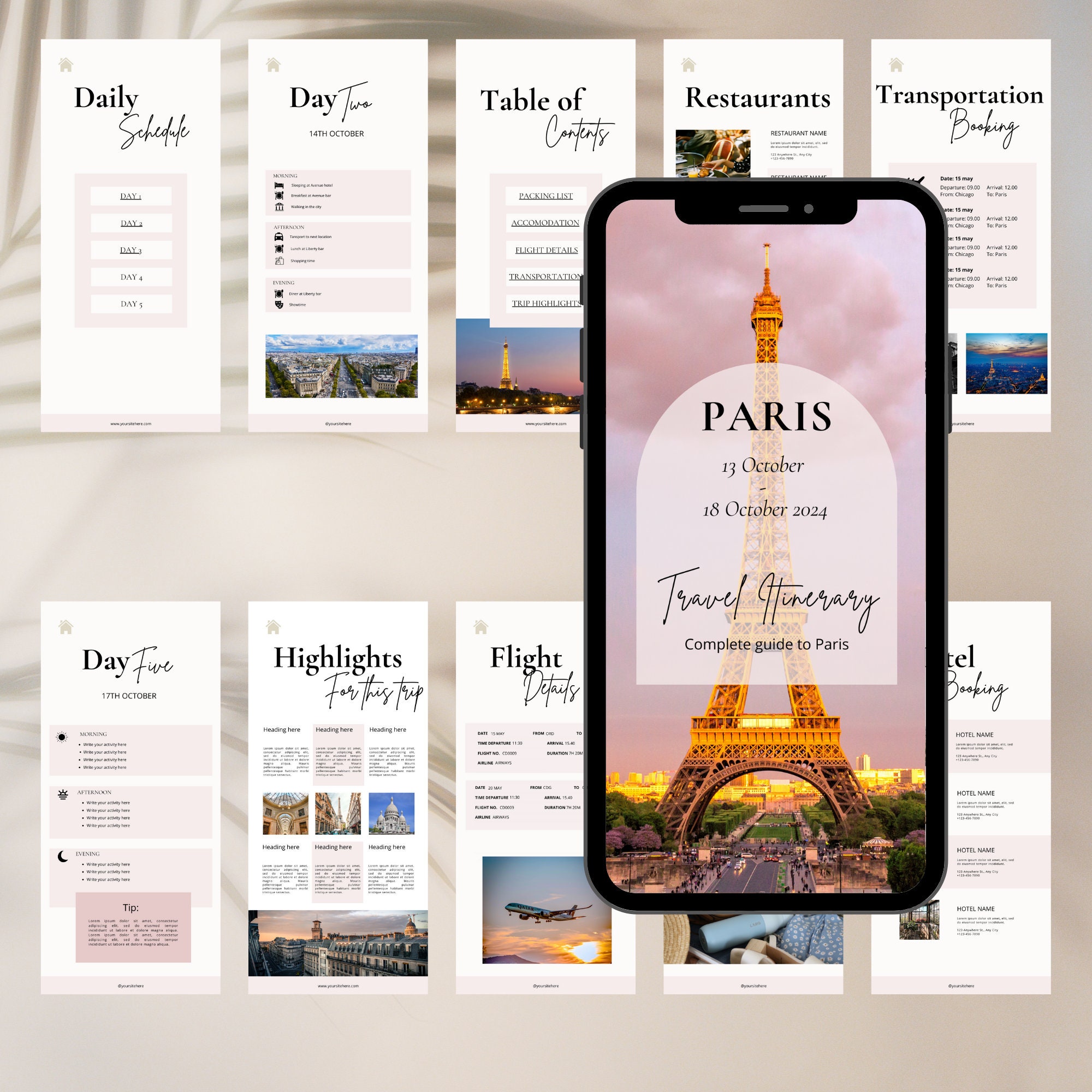 Editable Travel Itinerary Template Canva, Travel Planner Printable ...