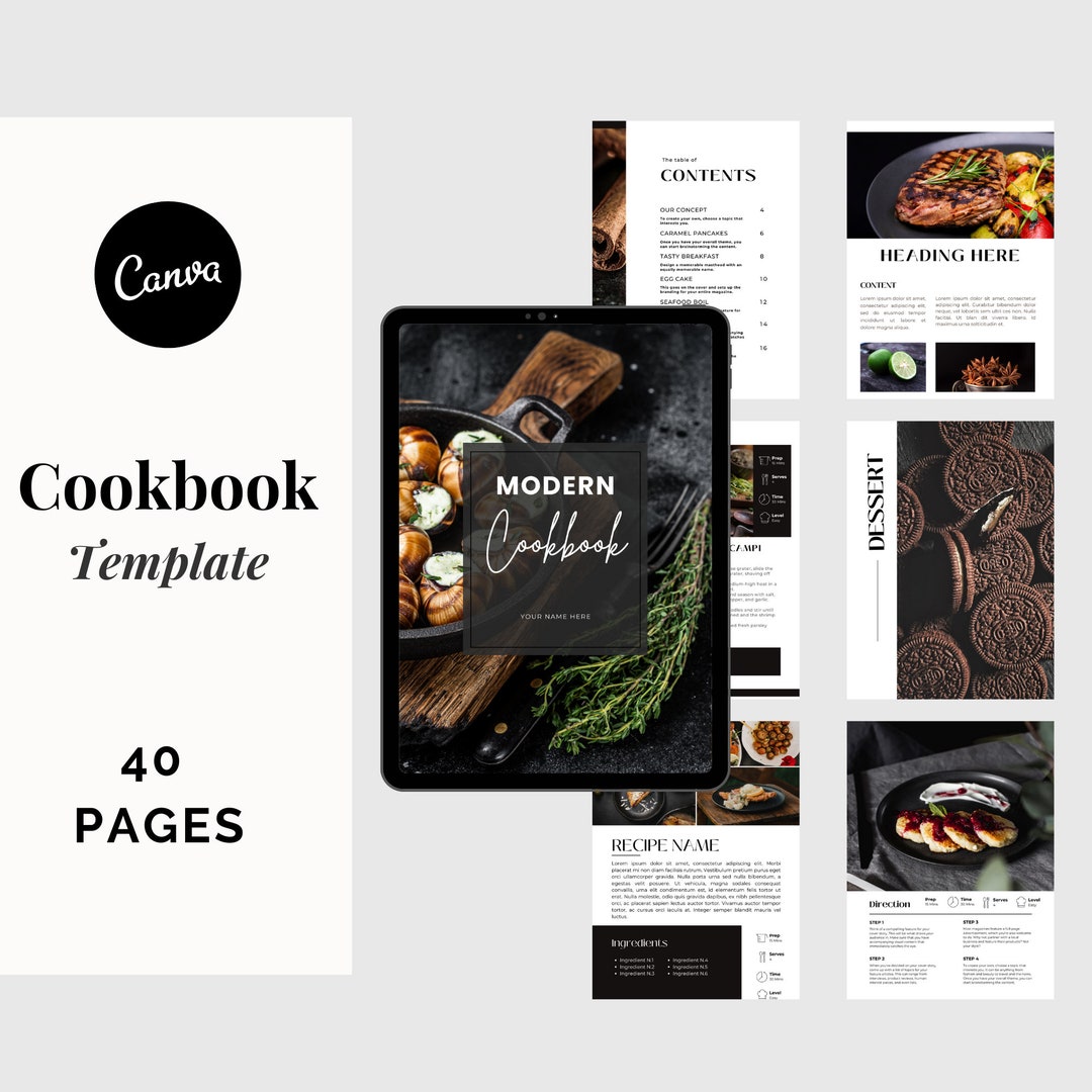 Cookbook Template, Modern Black Minimalistic Digital Cookbook Book ...