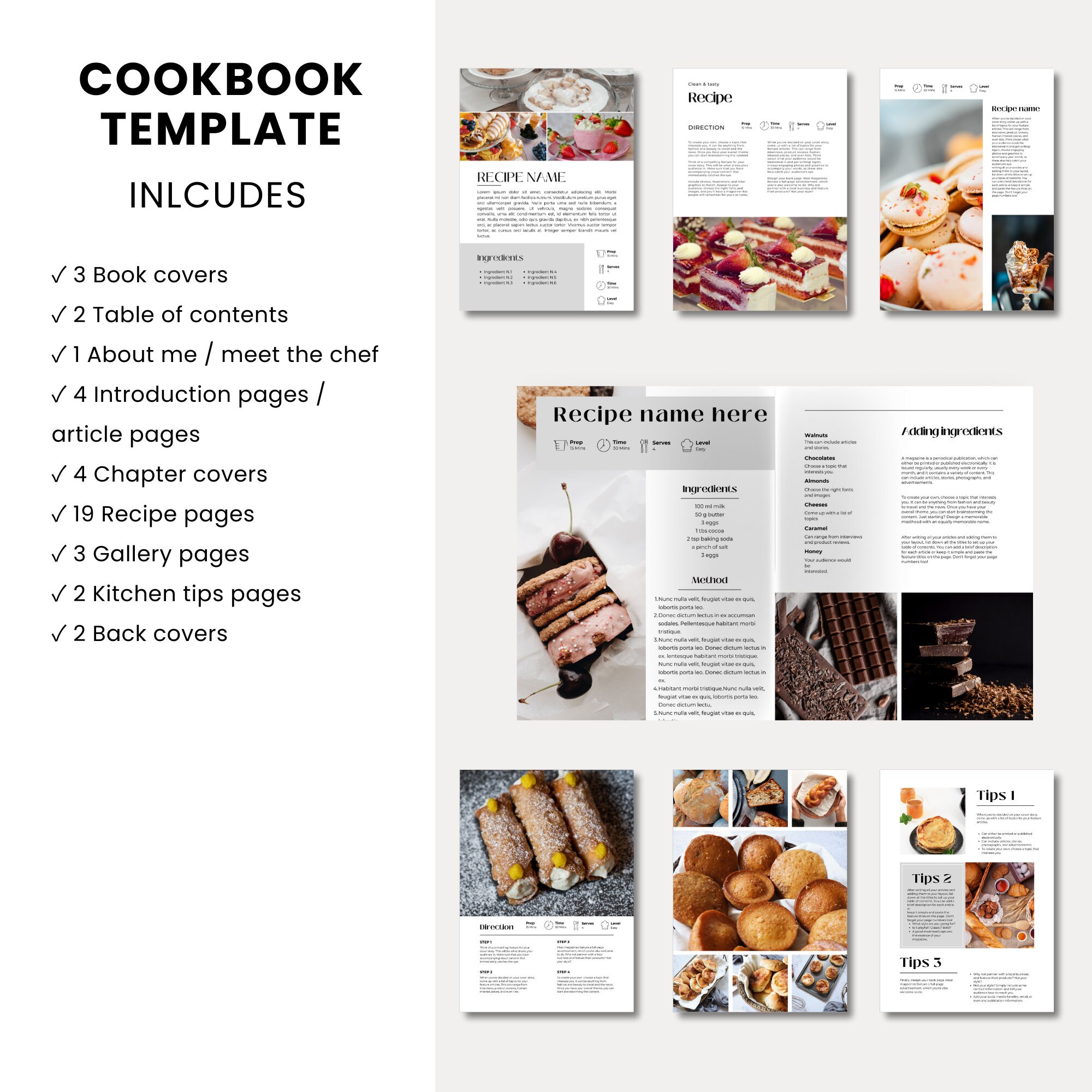 Cookbook Template, Recipe Book Template, Digital Cookbook Binder ...