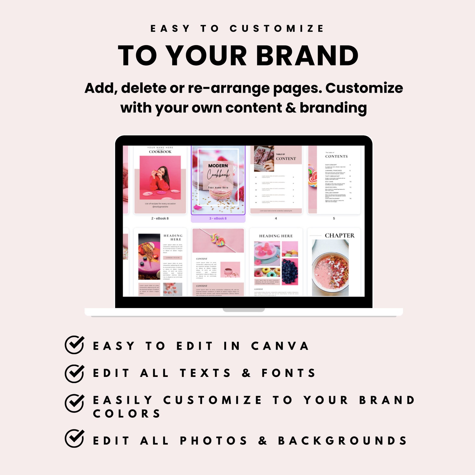 Pink Cookbook Template, Fully Editable Recipe Book, Digital Cookbook ...