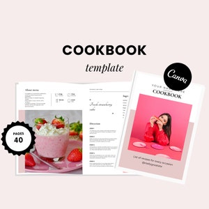 Pink Cookbook Template, Fully Editable Recipe Book, Digital Cookbook ...