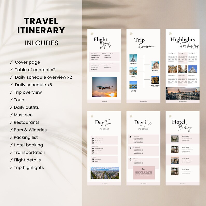 Editable Travel Itinerary Template Canva, Travel Planner Printable ...
