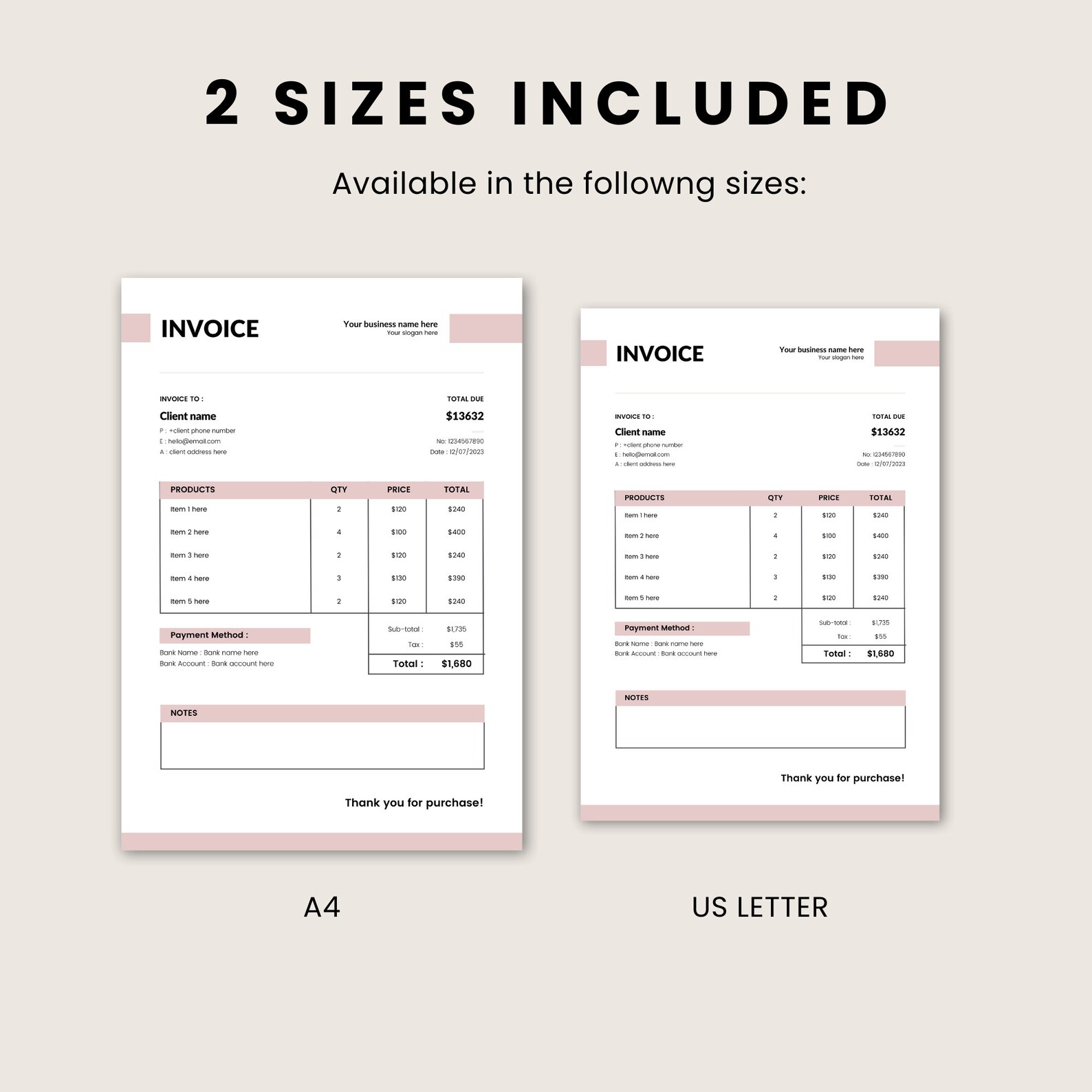 Invoice Template, Editable Invoice Template Canva, Custom Order Form ...