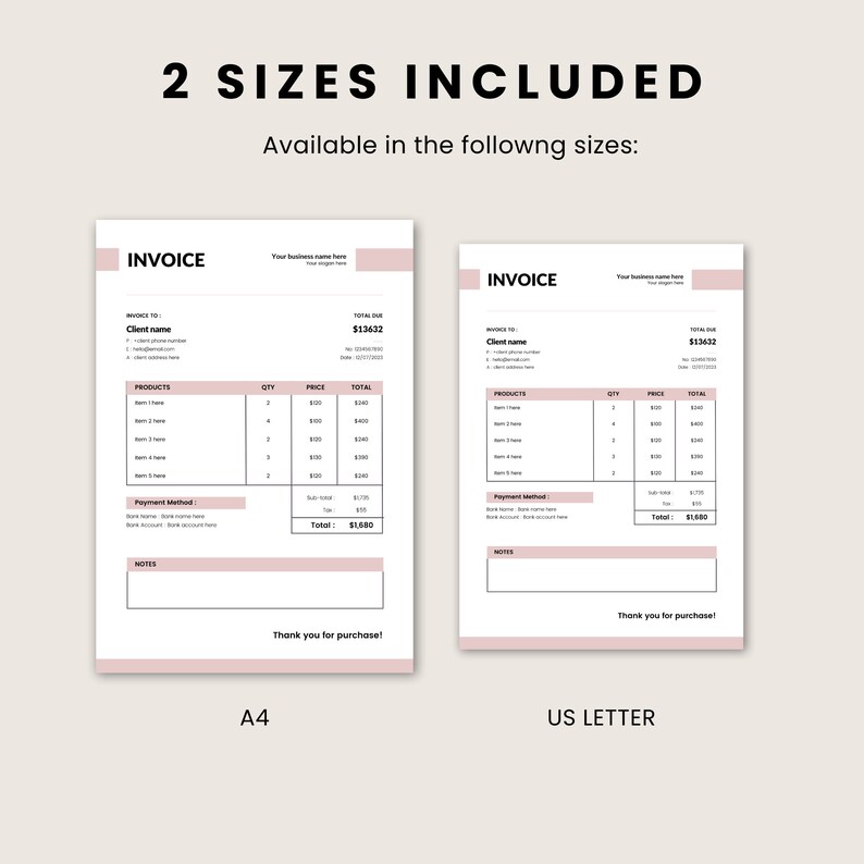 Invoice Template, Editable Invoice Template Canva, Custom Order Form ...