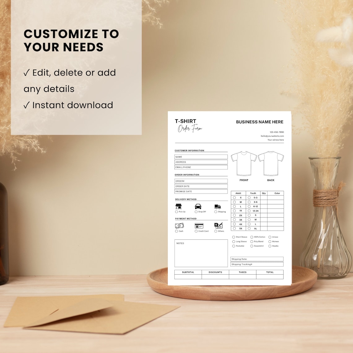 T-shirt Order Form, Printable Small Business Order Form Template ...