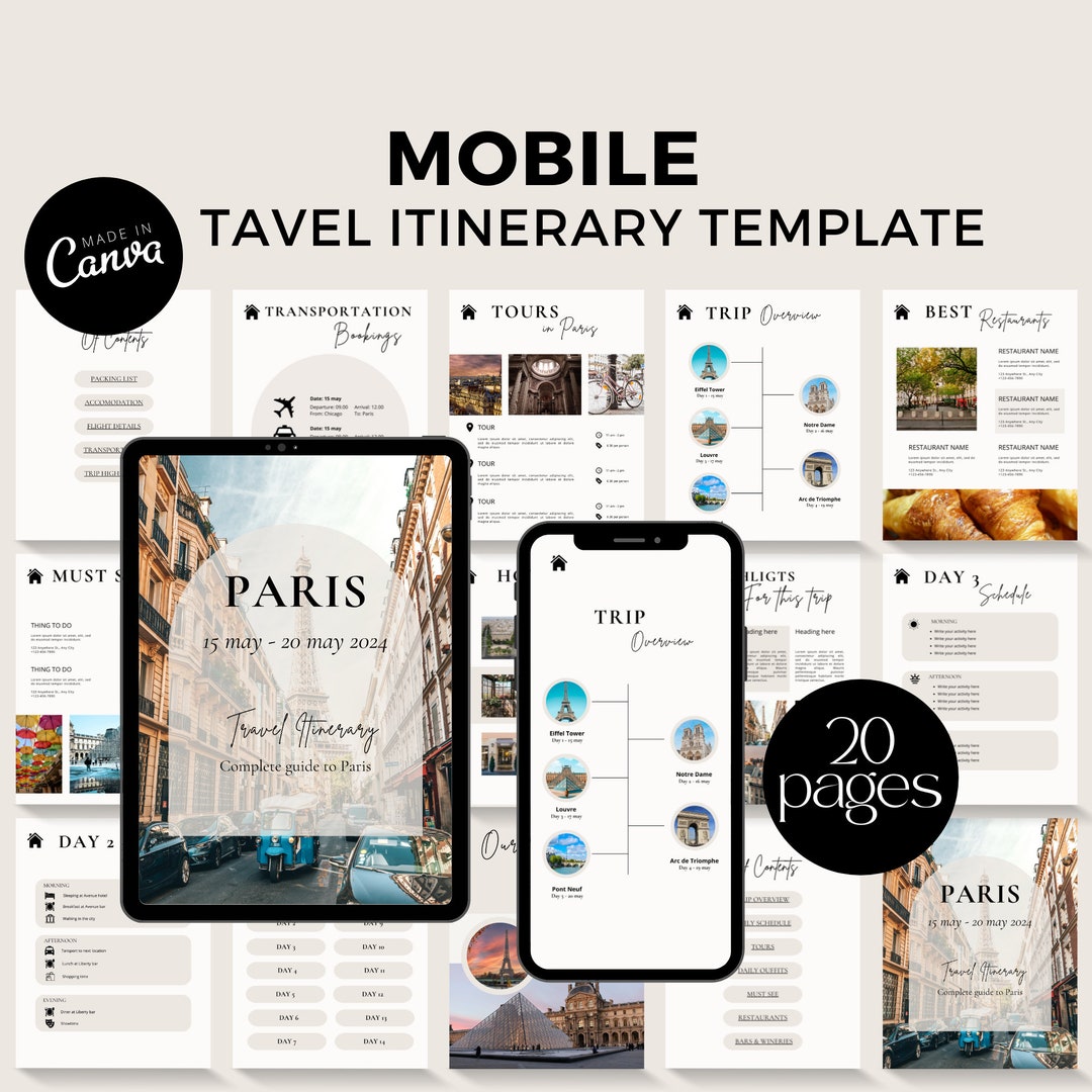 Travel Itinerary Template, Digital Travel Planner, Printable Travel ...