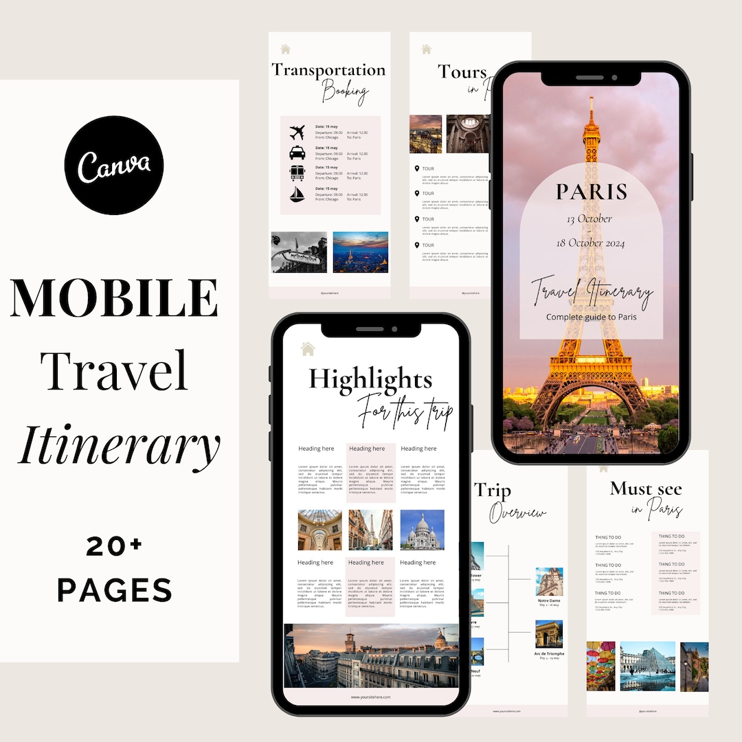 Travel Itinerary Template, Mobile Travel Planner, Digital Travel Guide ...