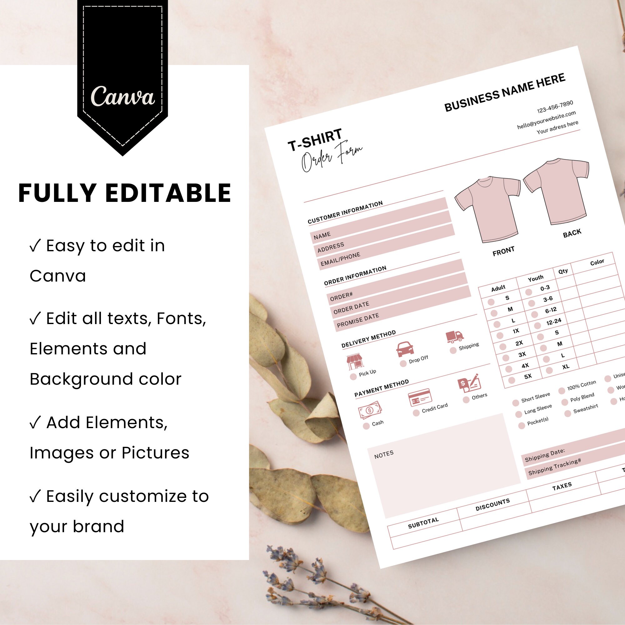 T-shirt Order Form, Printable Small Business Order Form Template ...