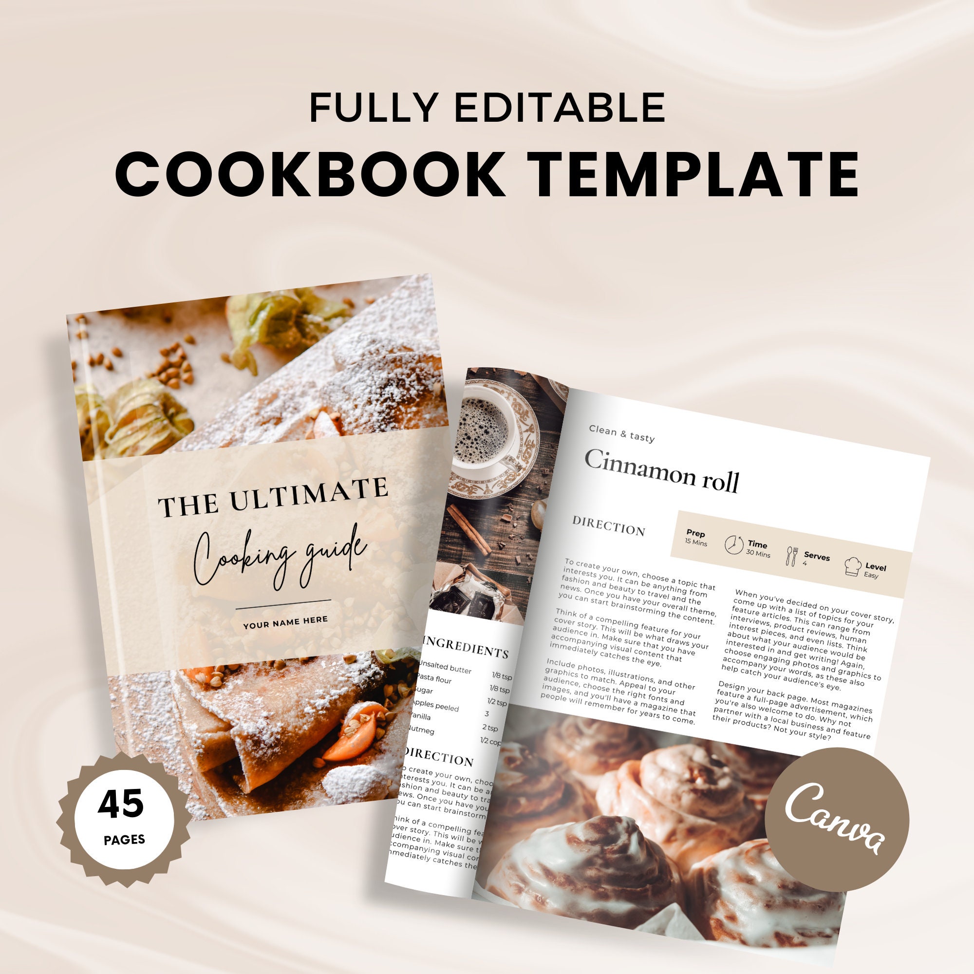 Recipe Book Template, Cookbook Template, Canva Ebook Template, Meal ...