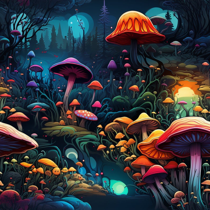 3 Pack: Vibrant and Trippy Neon Mushrooms - Etsy