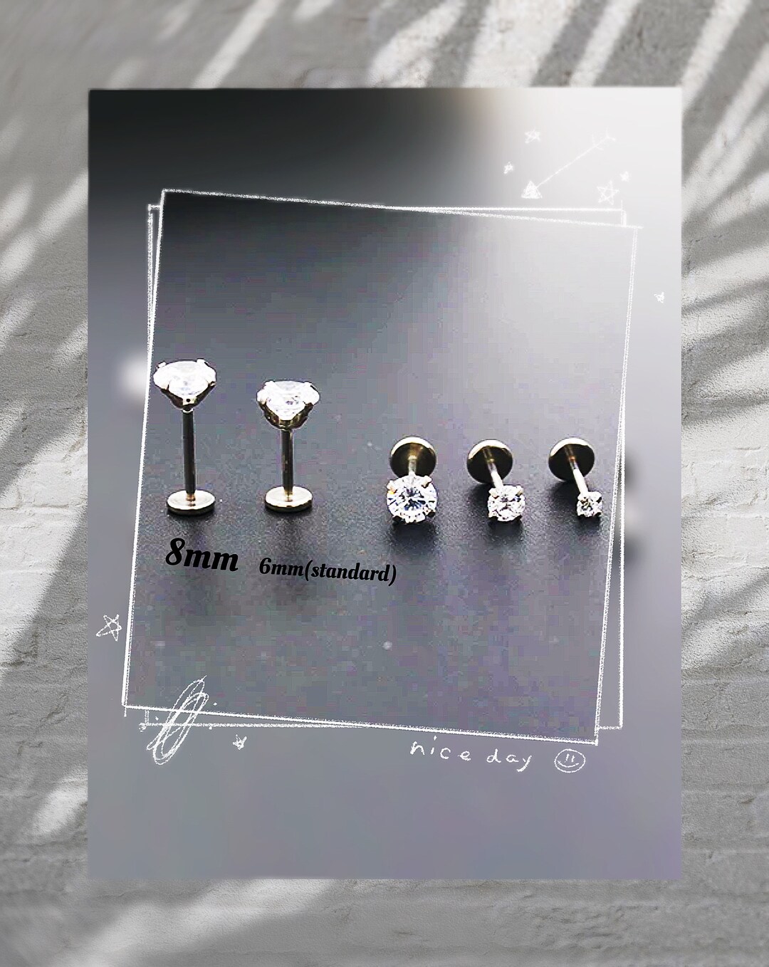 20g Tiny Diamond 2/3/4mm Threaded Push Pin Piecing Flat Back - Etsy