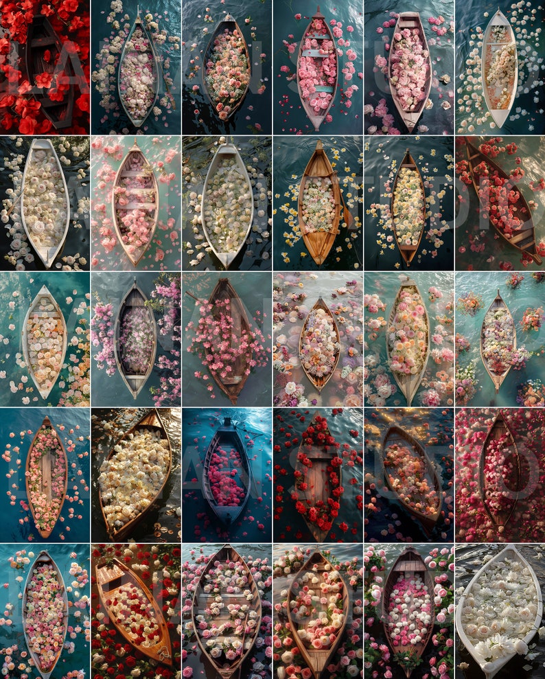 Floral Boat Digital Backdrops, Photography Overlays (30 JPG) - Etsy