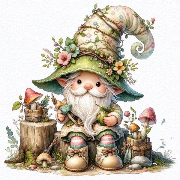 Watercolor Gnomes Clipart - Etsy