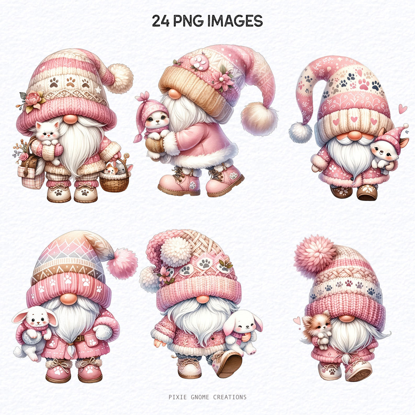 Watercolor Dog Cat Pet Lover Gnome Clipart Bundle Png, Fur Mama Gnome ...