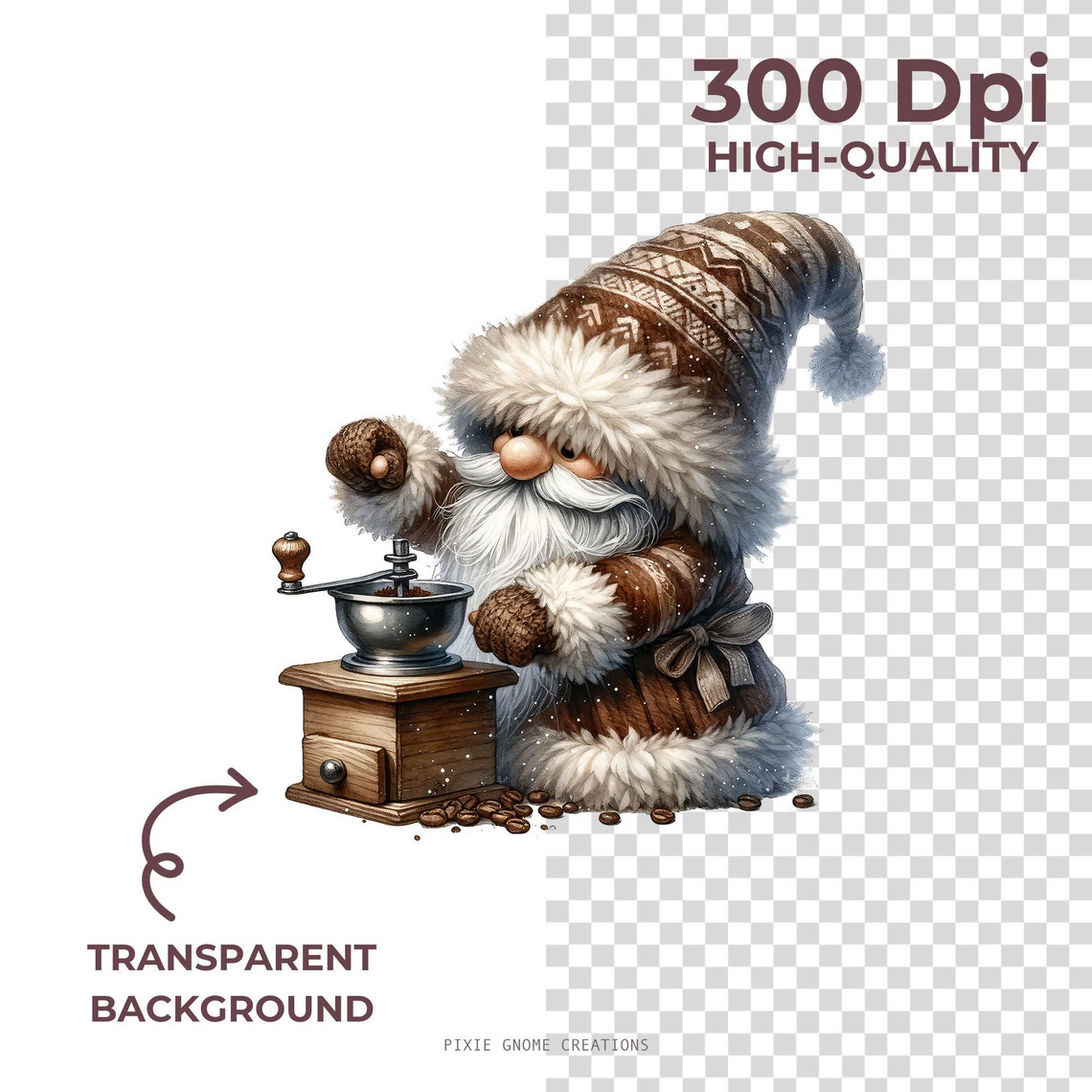 Watercolor Coffee Lover Gnomes Png Clipart Bundles, Coffee Beans Gnome ...