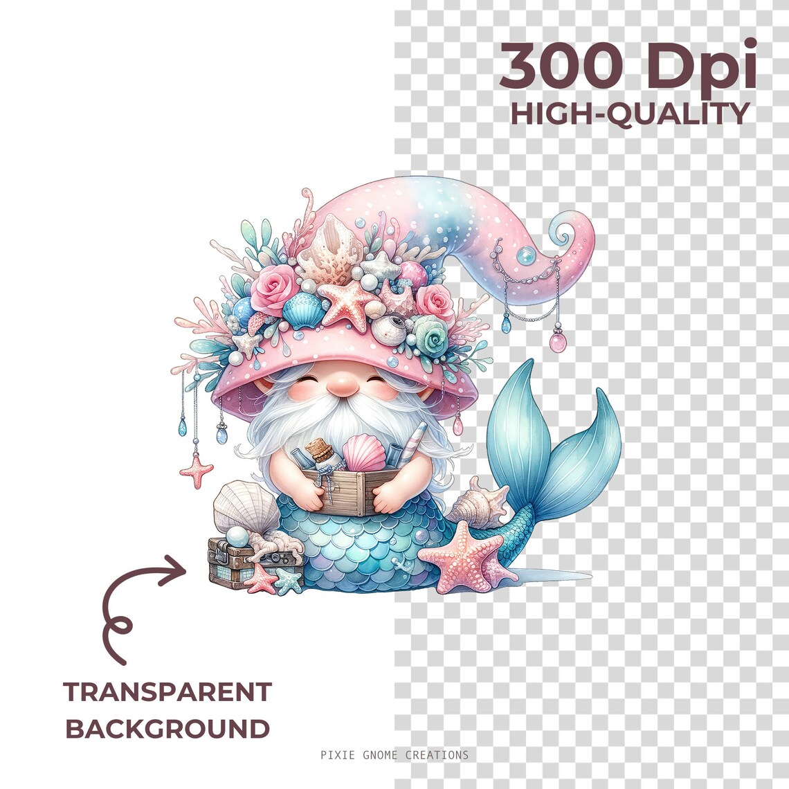 Watercolor Mermaid Gnome Clipart Bundles, Cute Fairytale Clipart ...