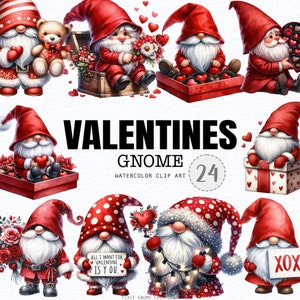 Cute Watercolor Valentines Gnomes Clipart, Valentines Day Clipart ...