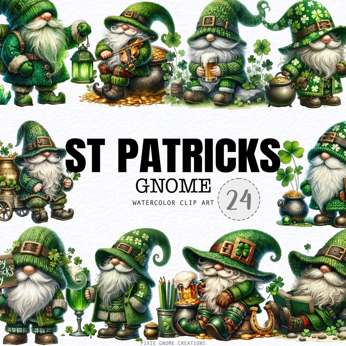Watercolor St Patricks Day Gnomes Png, Cute Gnomes Clipart, Patrick Day ...