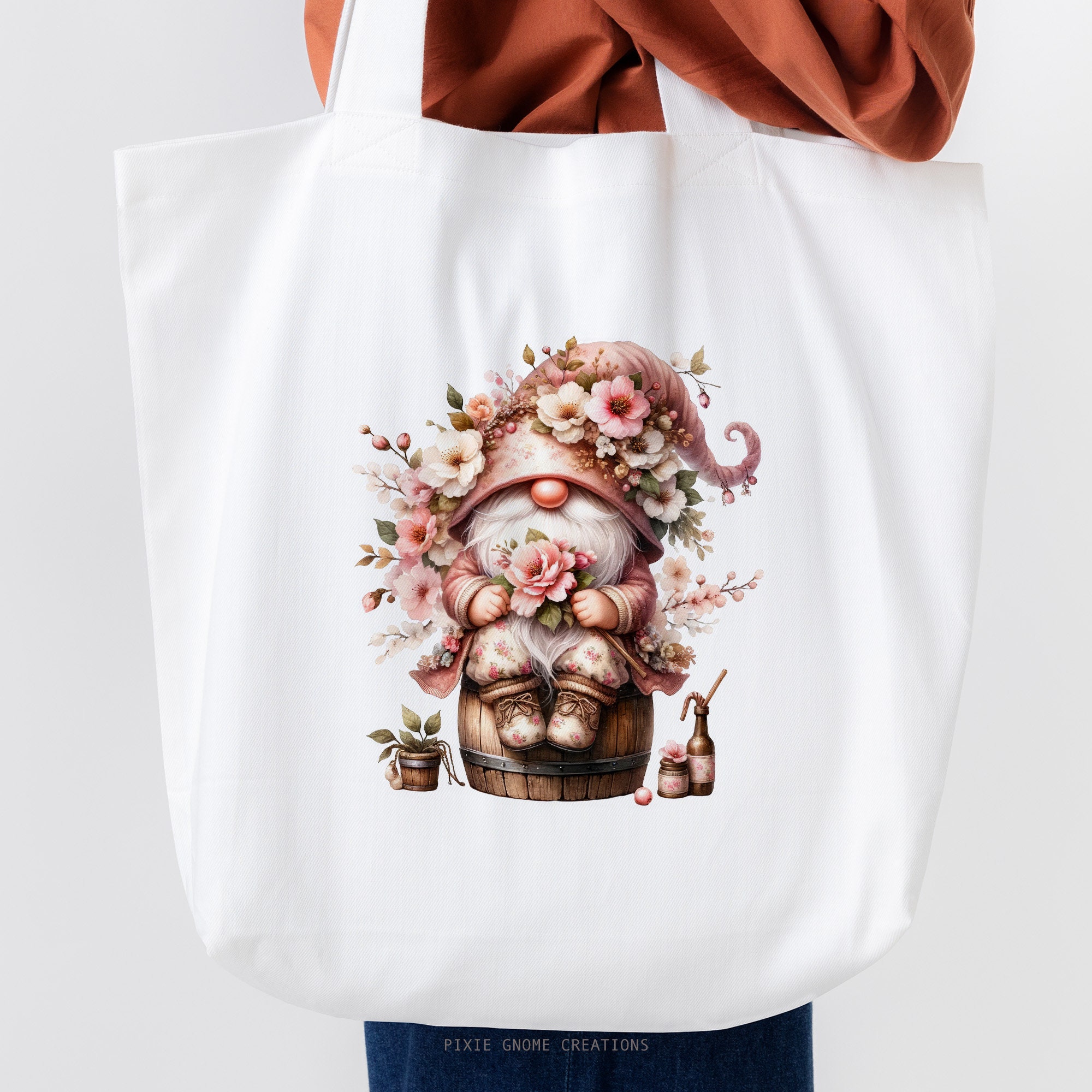 Watercolor Pink Cherry Blossom Gnomes Png, Cute Floral Gnome ...