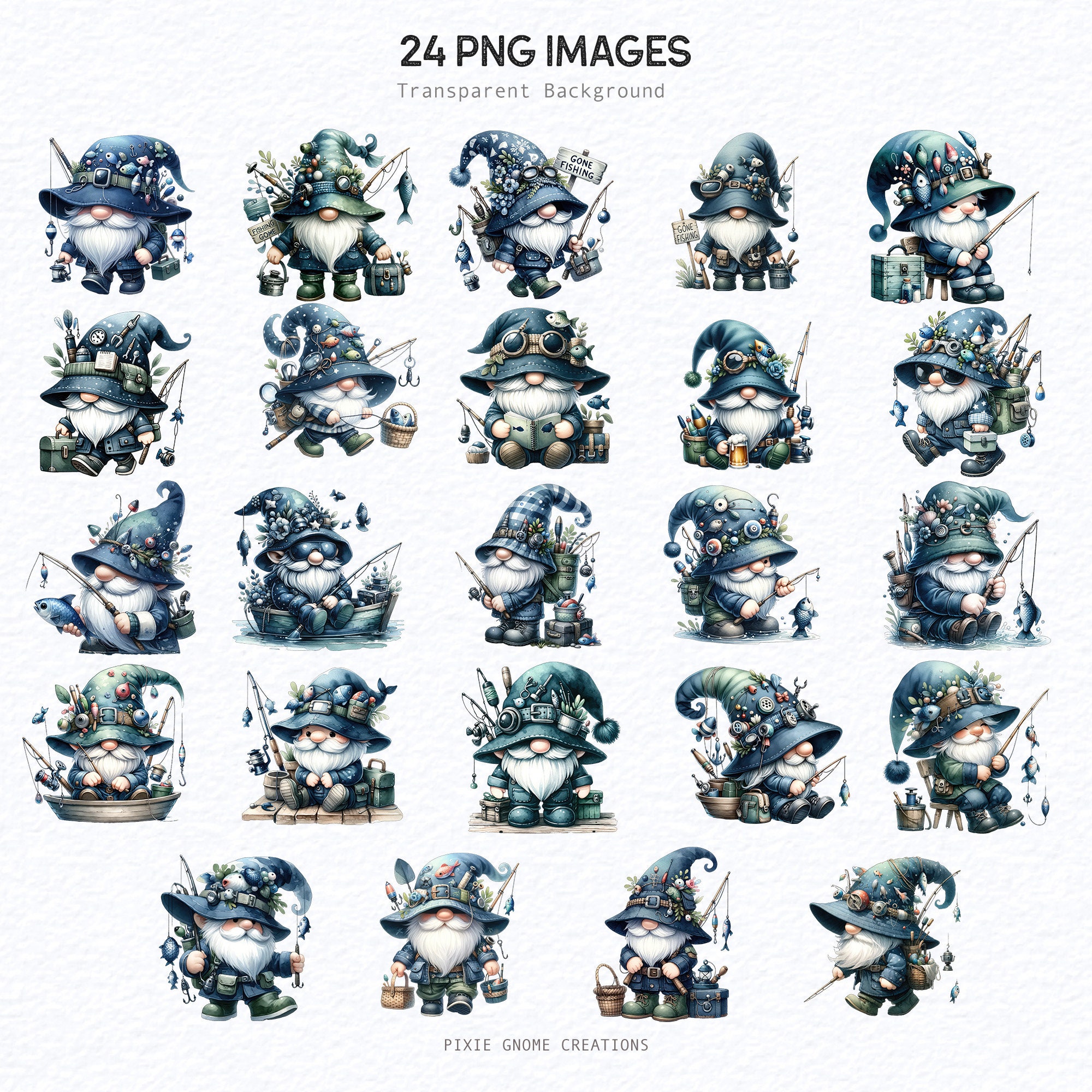 Watercolor Fishing Gnome Clipart Bundle Png, Fisherman Gnome, Fly ...