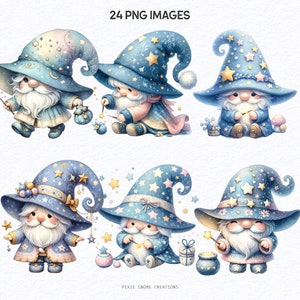 Watercolor Wizard Magic Gnome Clipart PNG Bundle, Fantasy Gnomes, Magic ...