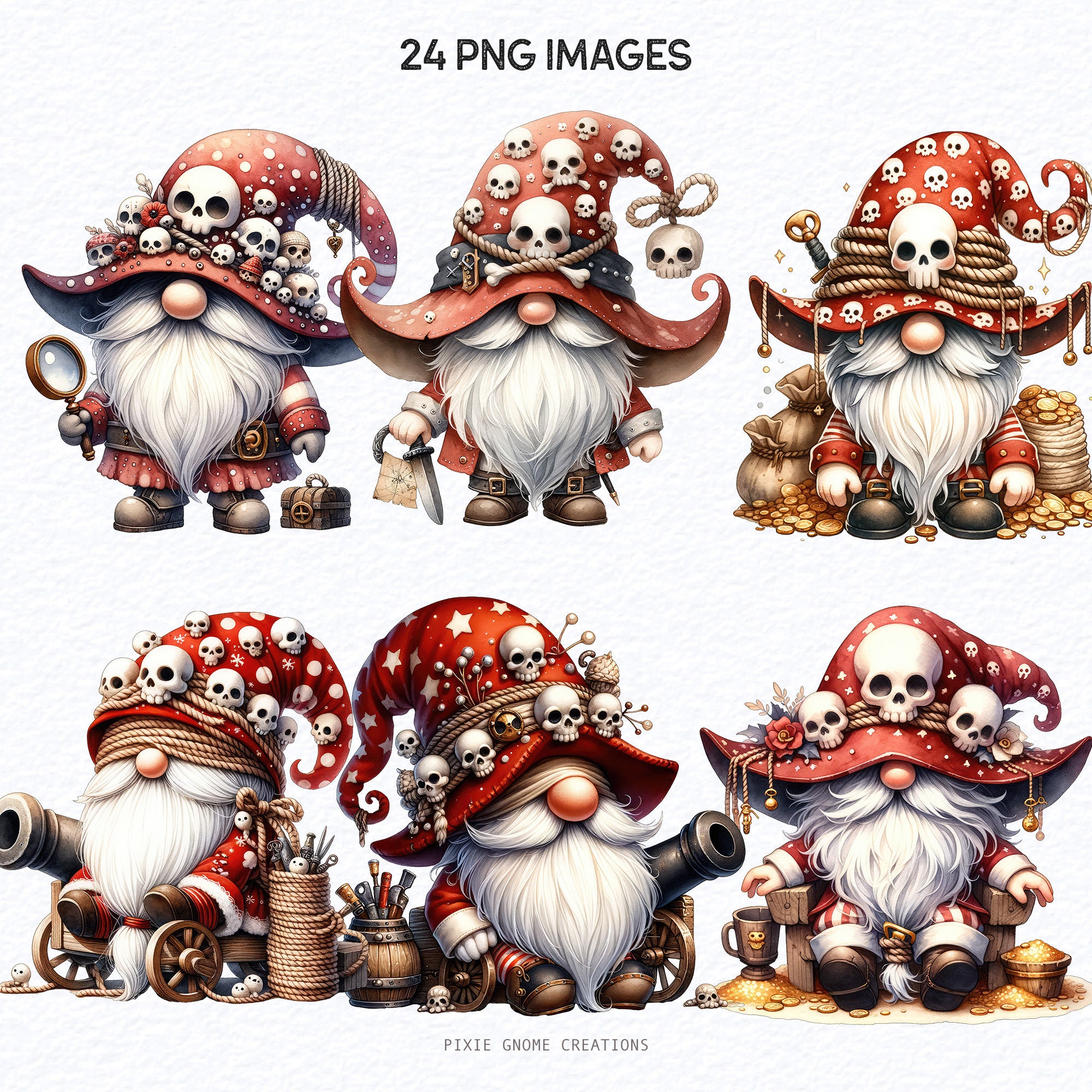 Watercolor Pirate Captain Nautical Gnome Clipart Bundle Png, Fantasy ...