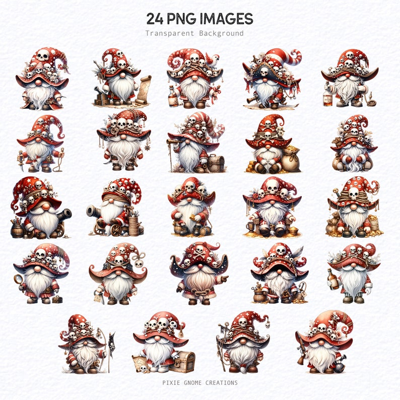 Watercolor Pirate Captain Nautical Gnome Clipart Bundle Png, Fantasy ...