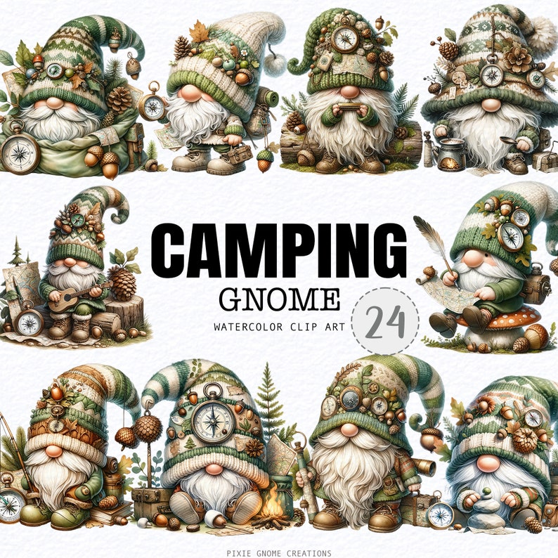 Watercolor Camping Gnome Clipart Bundle Png, Fall Gnomes, Camp Fire ...