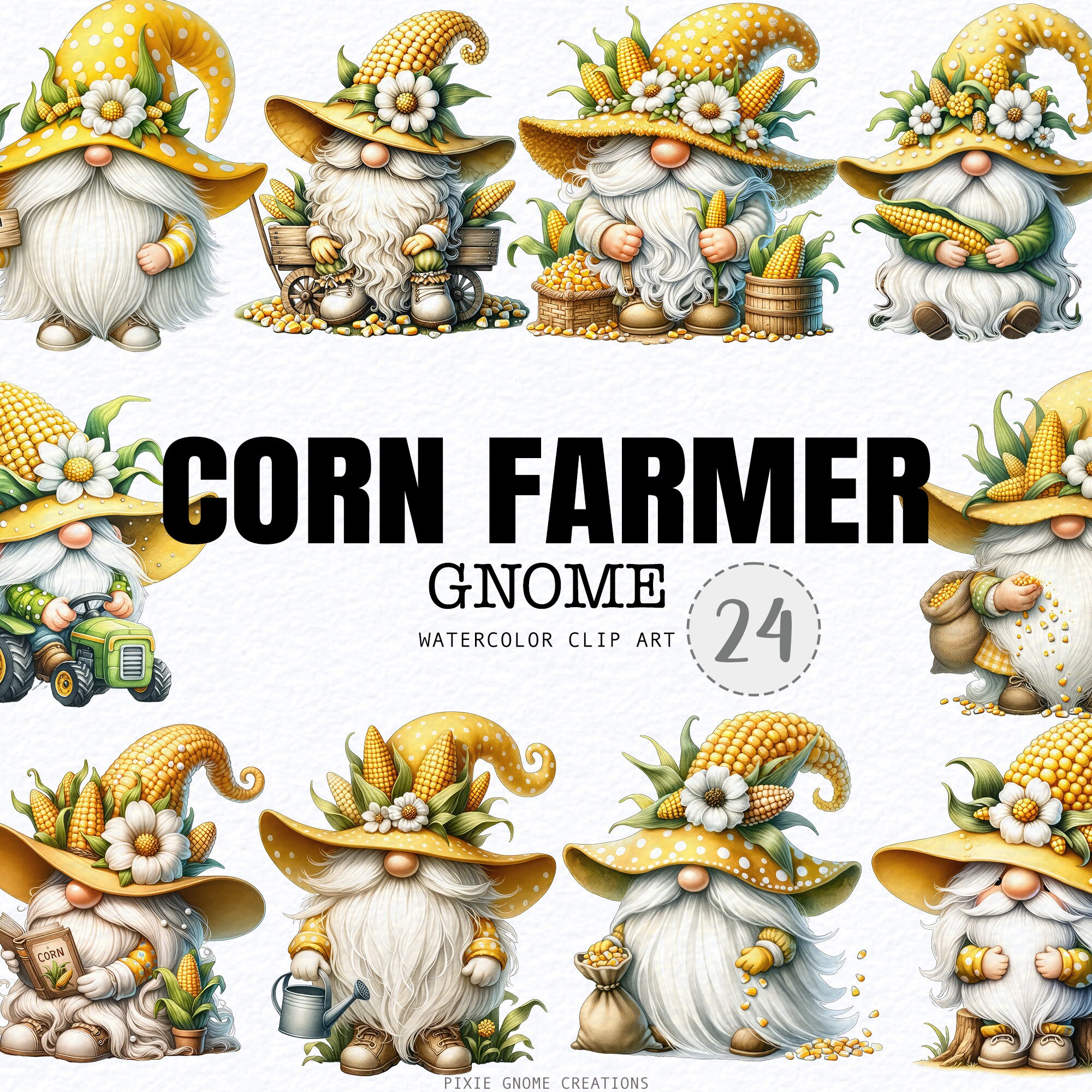 Watercolor Corn Farmer Gnome Clipart PNG, Clipart Bundle, Gnomes PNG ...