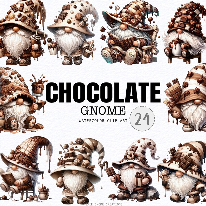 Watercolor Chocolate Gnome Clipart Bundle Png, Easter Chocolate Gnome ...