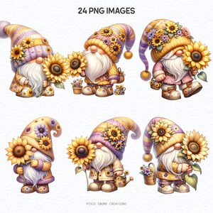 Watercolor Summer Garden Sunflowers Gnome Clipart Bundle Png, Garden ...