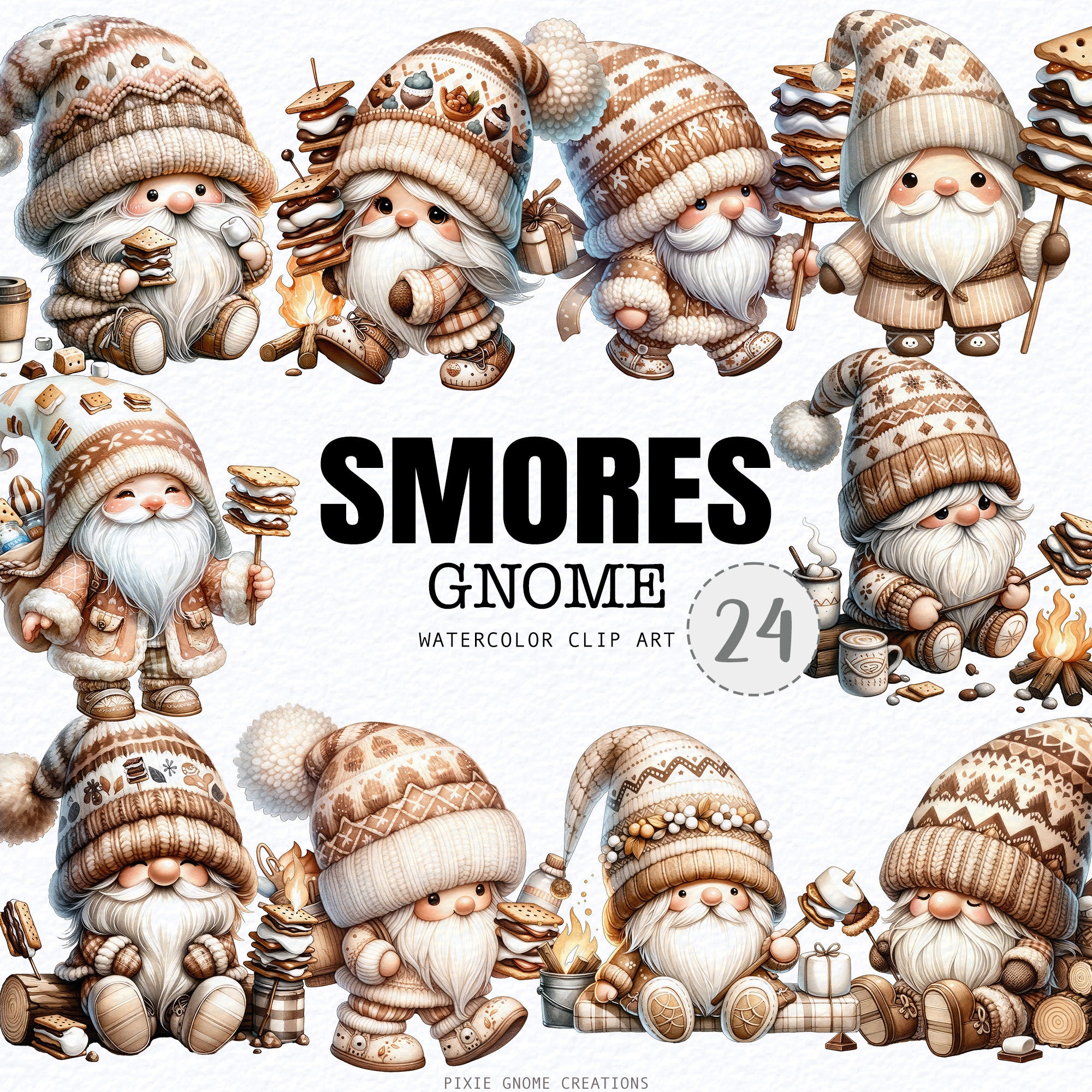 Watercolor Smores Gnome Clipart Bundle Png, Let's Get Toasted, Camping ...