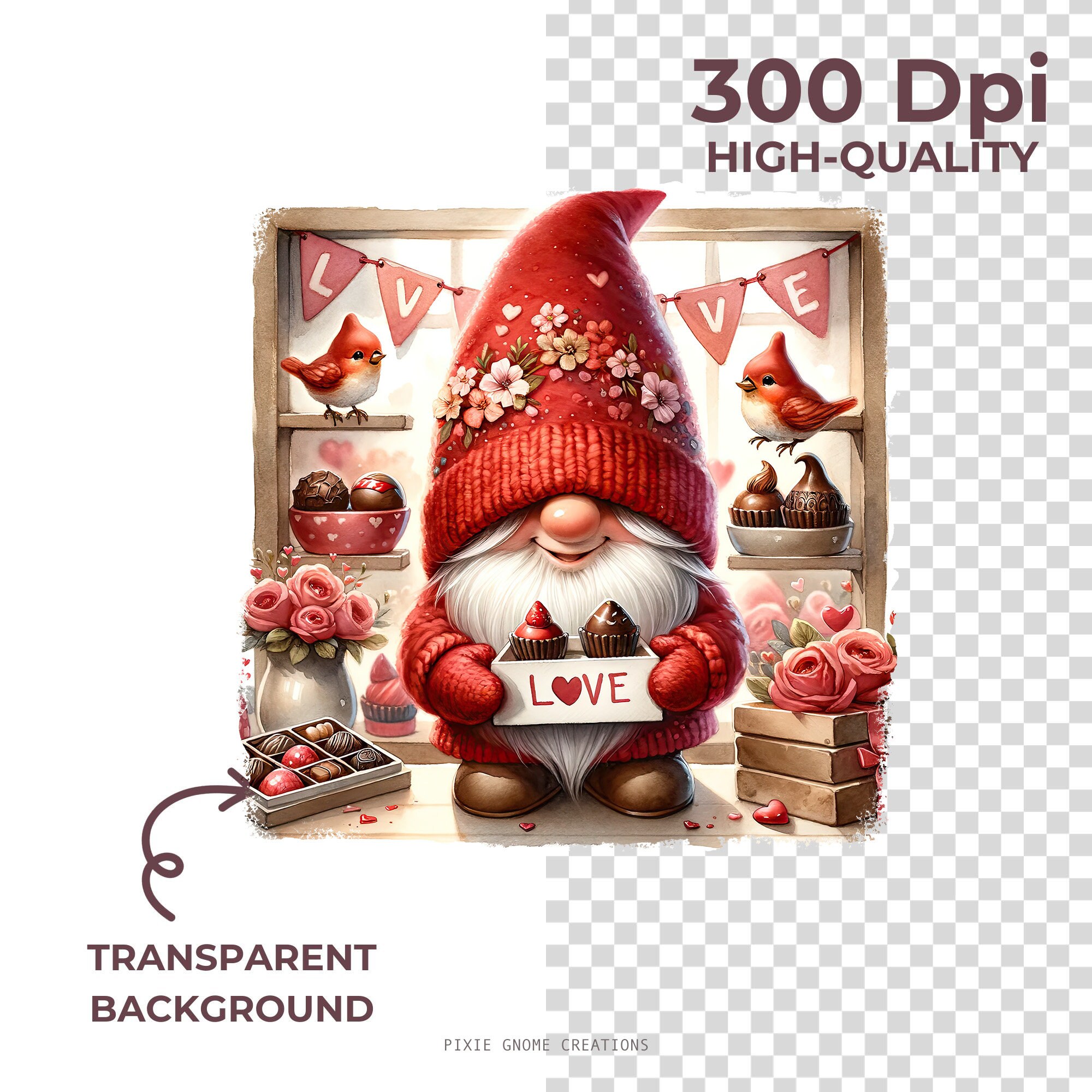 Red Gnomes Clipart, Watercolor Valentines Gnomes Clipart, Valentines ...