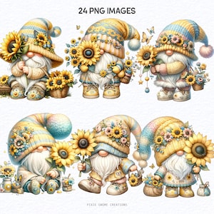Watercolor Sunflowers Gnome Clipart Bundle Png, Garden Clipart, Spring ...