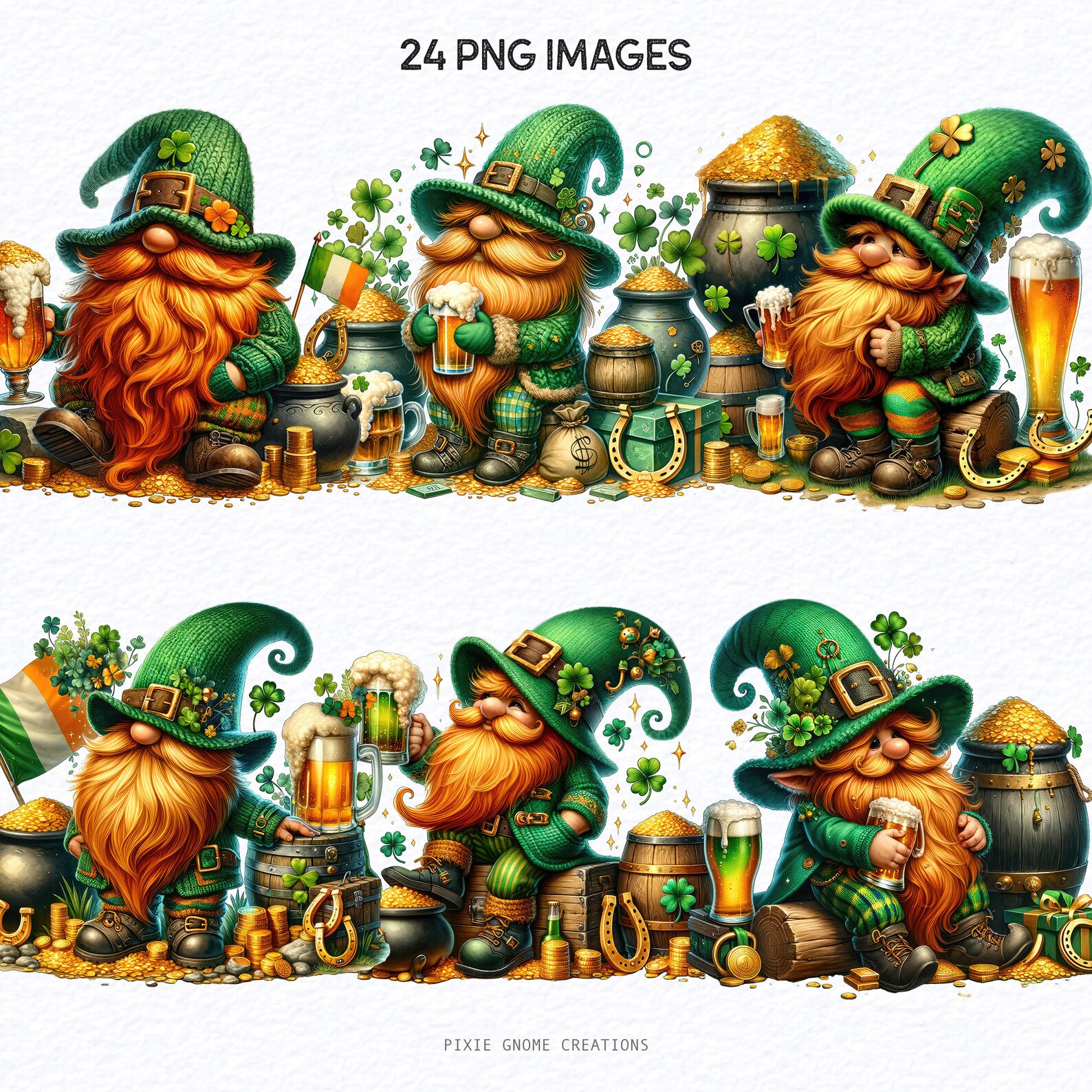Watercolor St Patricks Day Gnomes Png Clipart Bundle, Irish Beer, Cute ...